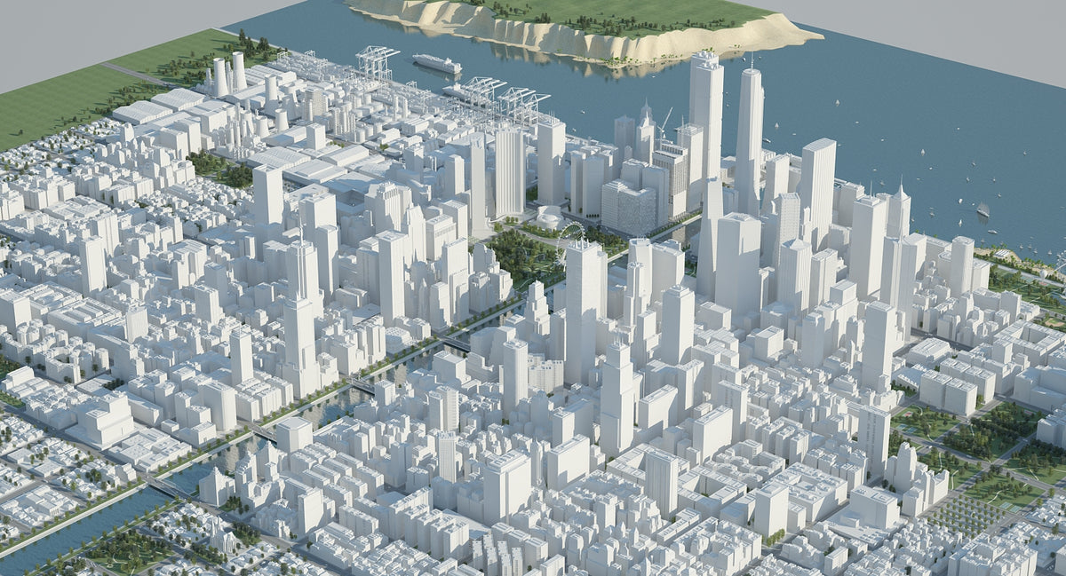 3D Big Cityscape Model - White 3D city buildings, Detailed skyline ...